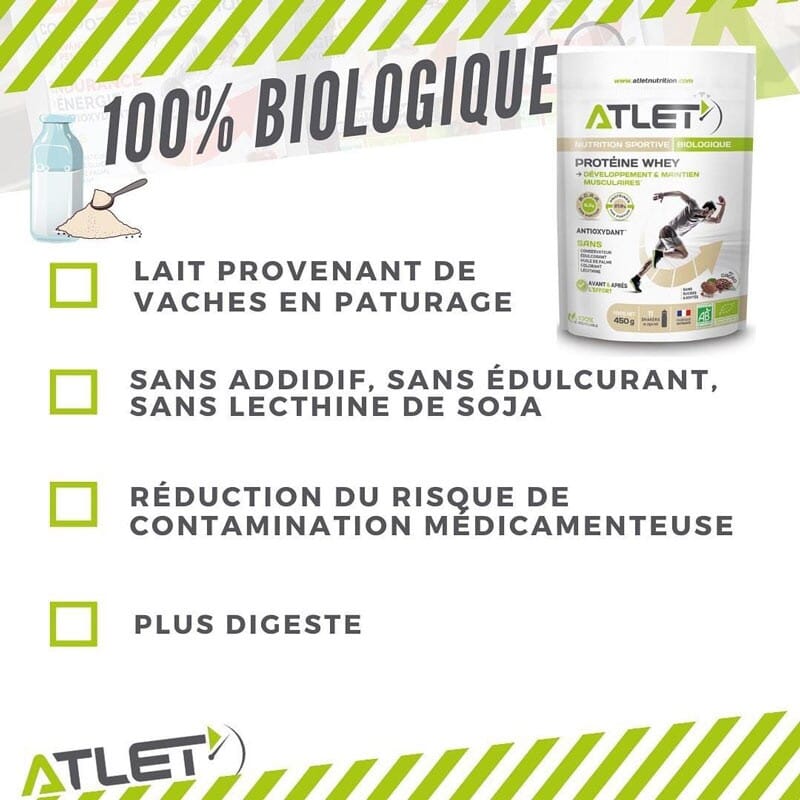 Protéine Whey Bio 450g Atlet - Cacao - Sport Orthèse